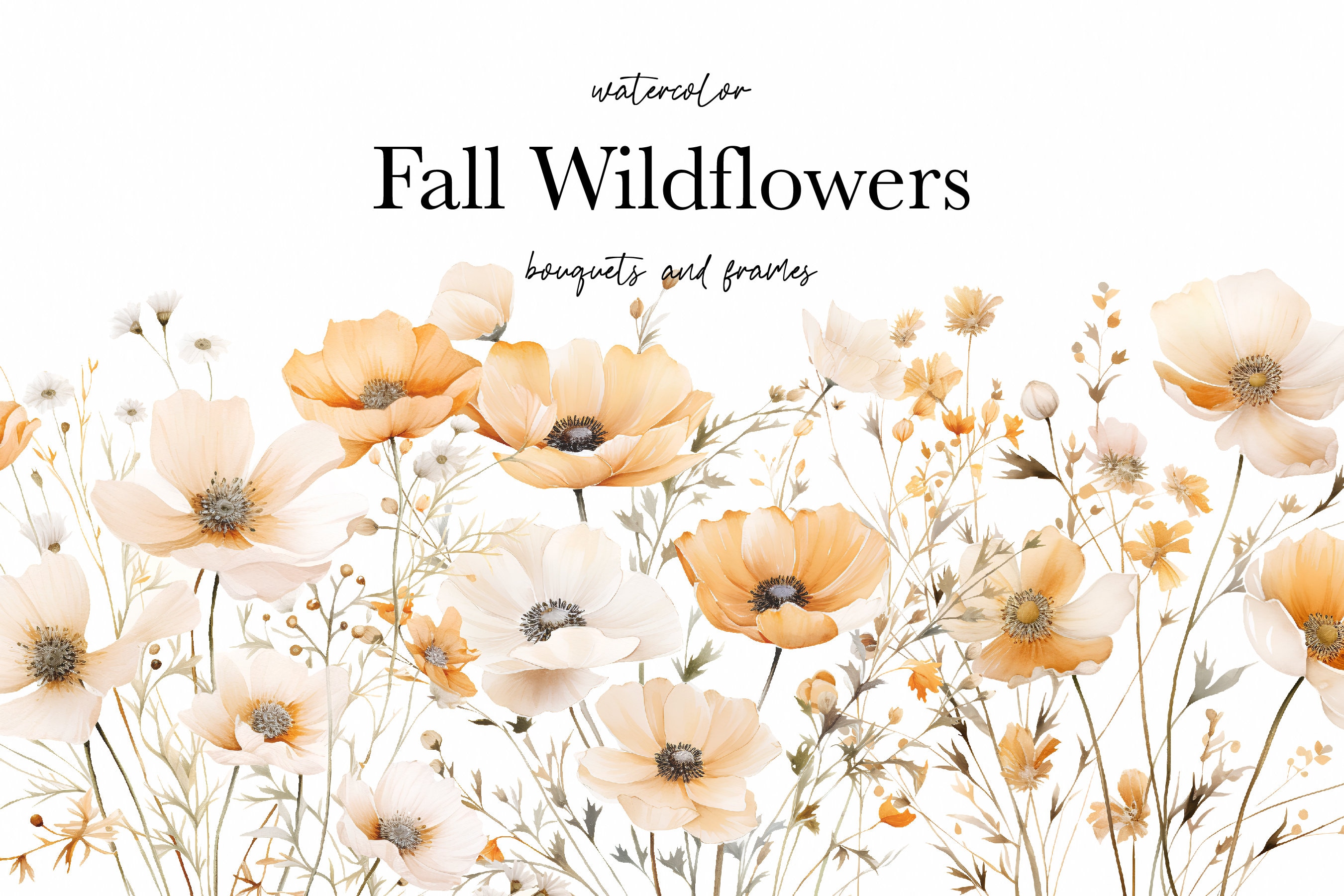 Watercolor Floral Clipart Watercolor Autumn Flowers Fall - Etsy