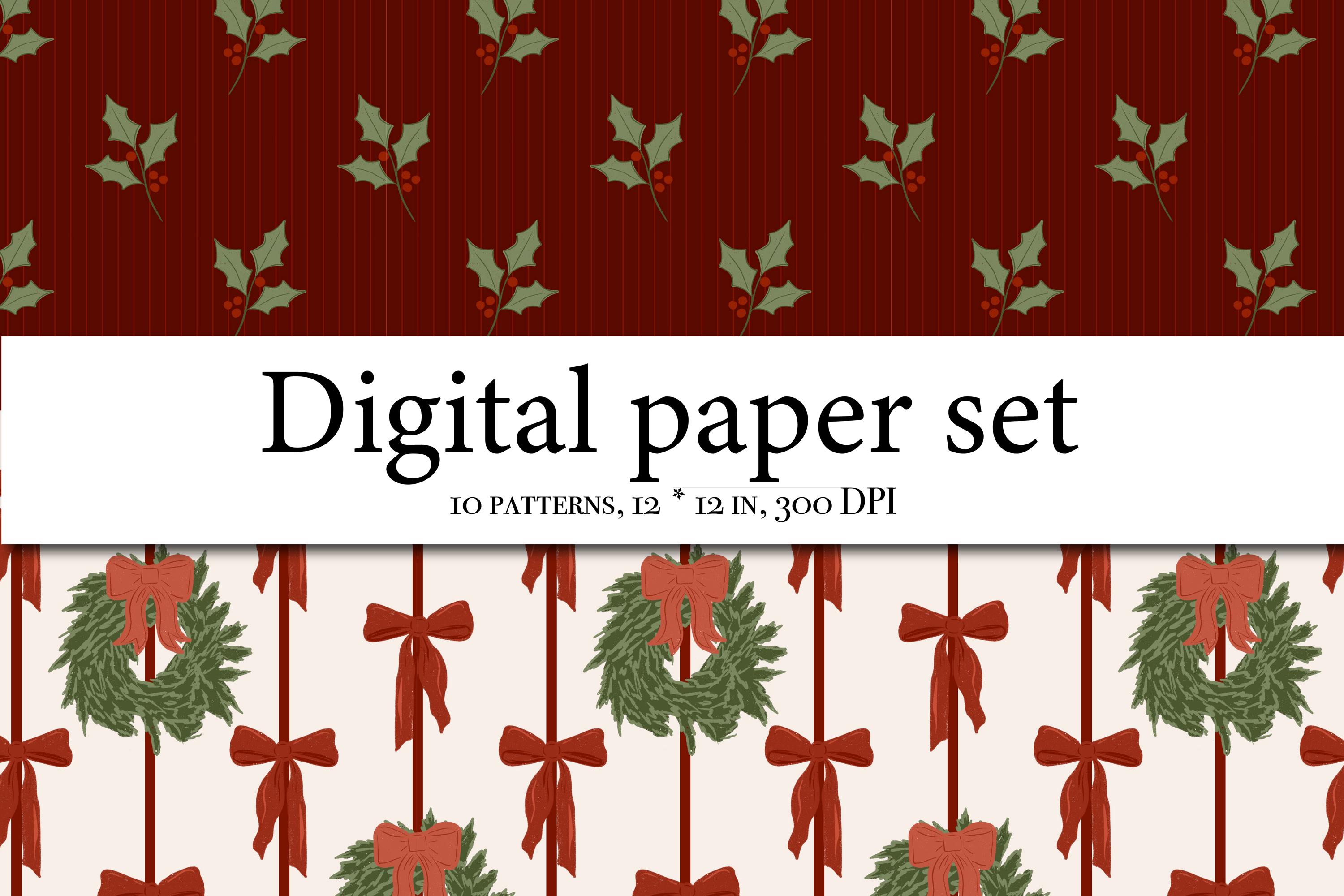 Christmas Seamless Pattern Bundle, 10 Festive Digital Papers, Red Green ...
