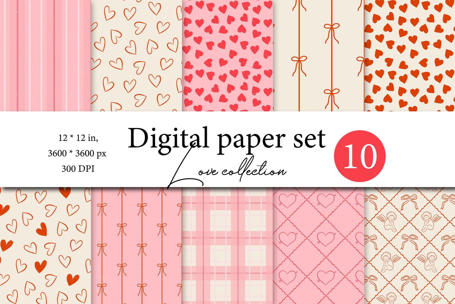 St. Valentine's Day Digital Scrapbooking, 10 Valentine Hearts Seamless ...