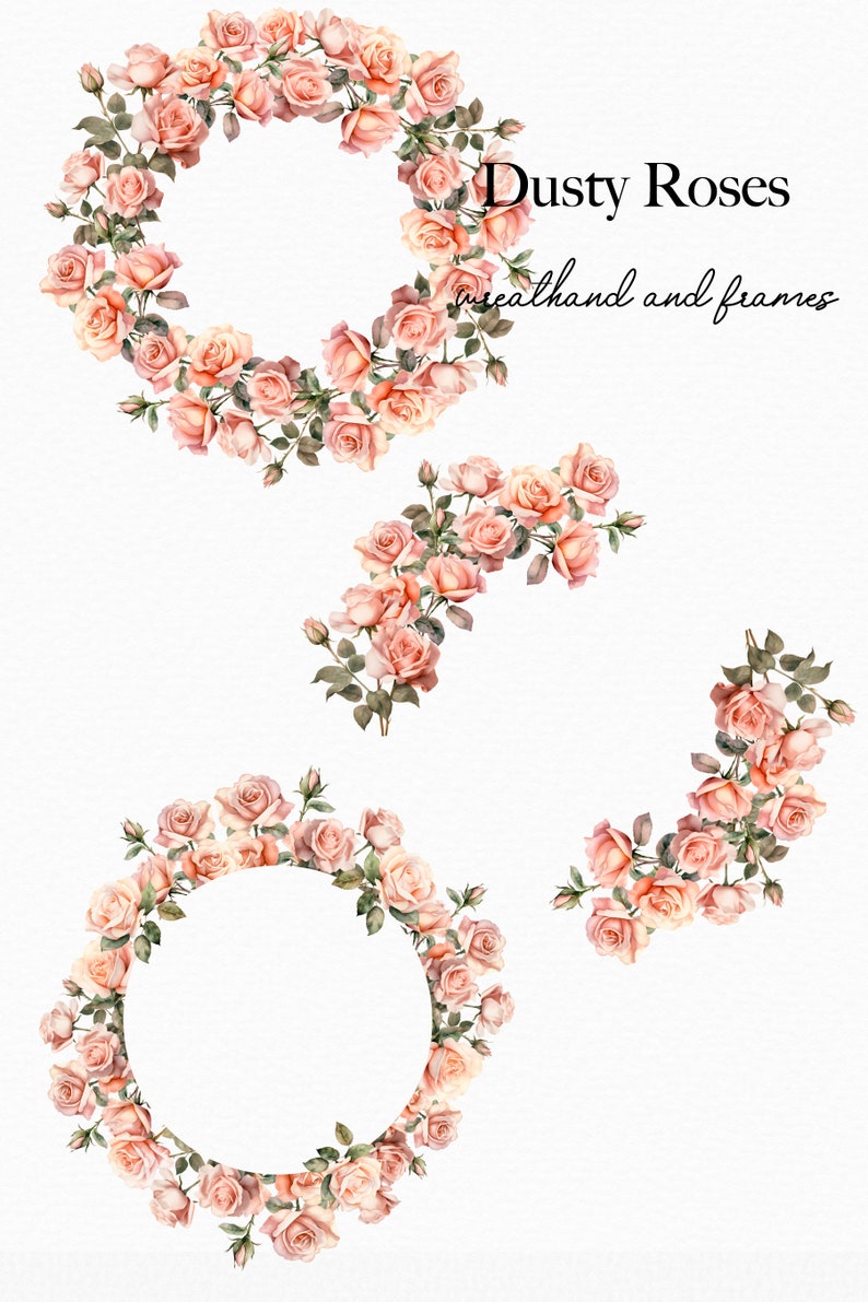 Boho Dusty Pink Roses Frame Clipart, Watercolor Floral Borders Png ...