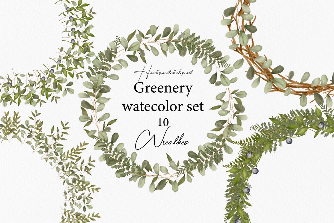 Watercolor Greenery Floral Wreaths Set - Digital Clipart - Individual ...