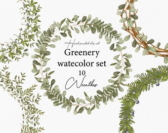 Watercolor Greenery Floral Wreaths Set - Digital Clipart - Individual ...