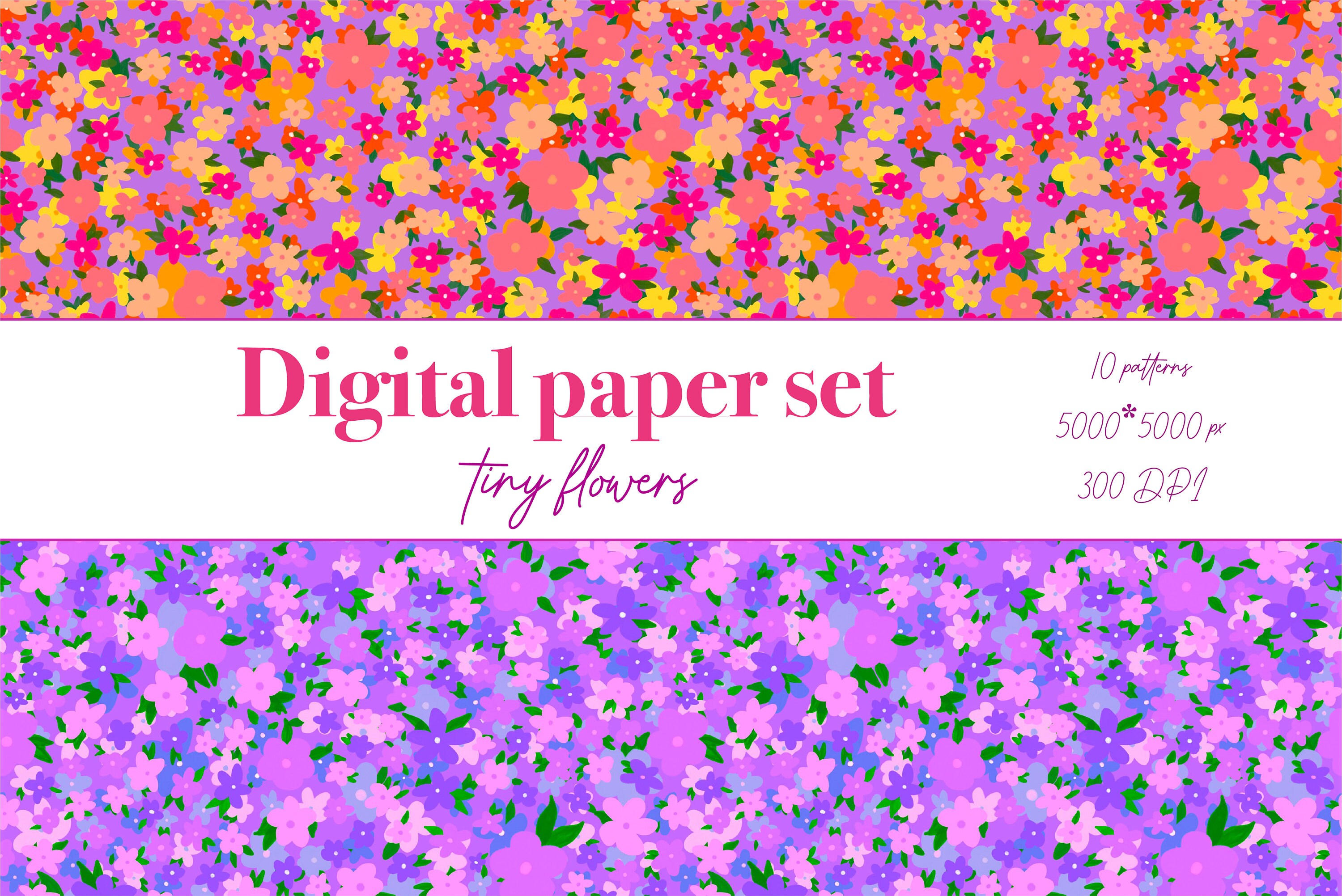 Pattern Clipart With Flowers Digital Paper Flowers Seamless Pattern ...
