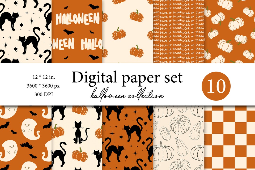 Halloween Digital Paper, Trick or Treat Scrapbook Papers, Boo Wallpaper ...