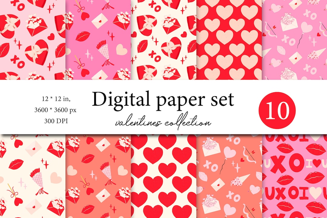 St. Valentine's Day Digital Scrapbooking, 10 Valentine Hearts Seamless ...