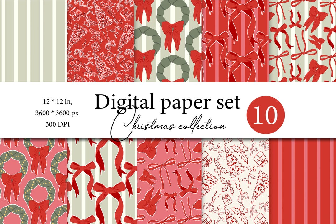 Christmas Digital Paper Set - Christmas Seamless Pattern - Holidays ...