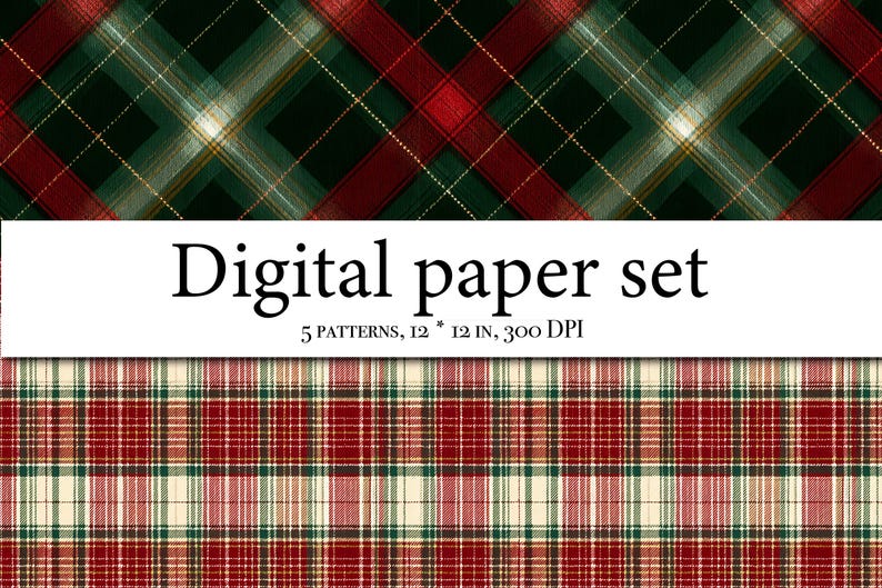 Vintage Christmas Plaid Digital Paper Bundle – 10 Seamless Tartan ...
