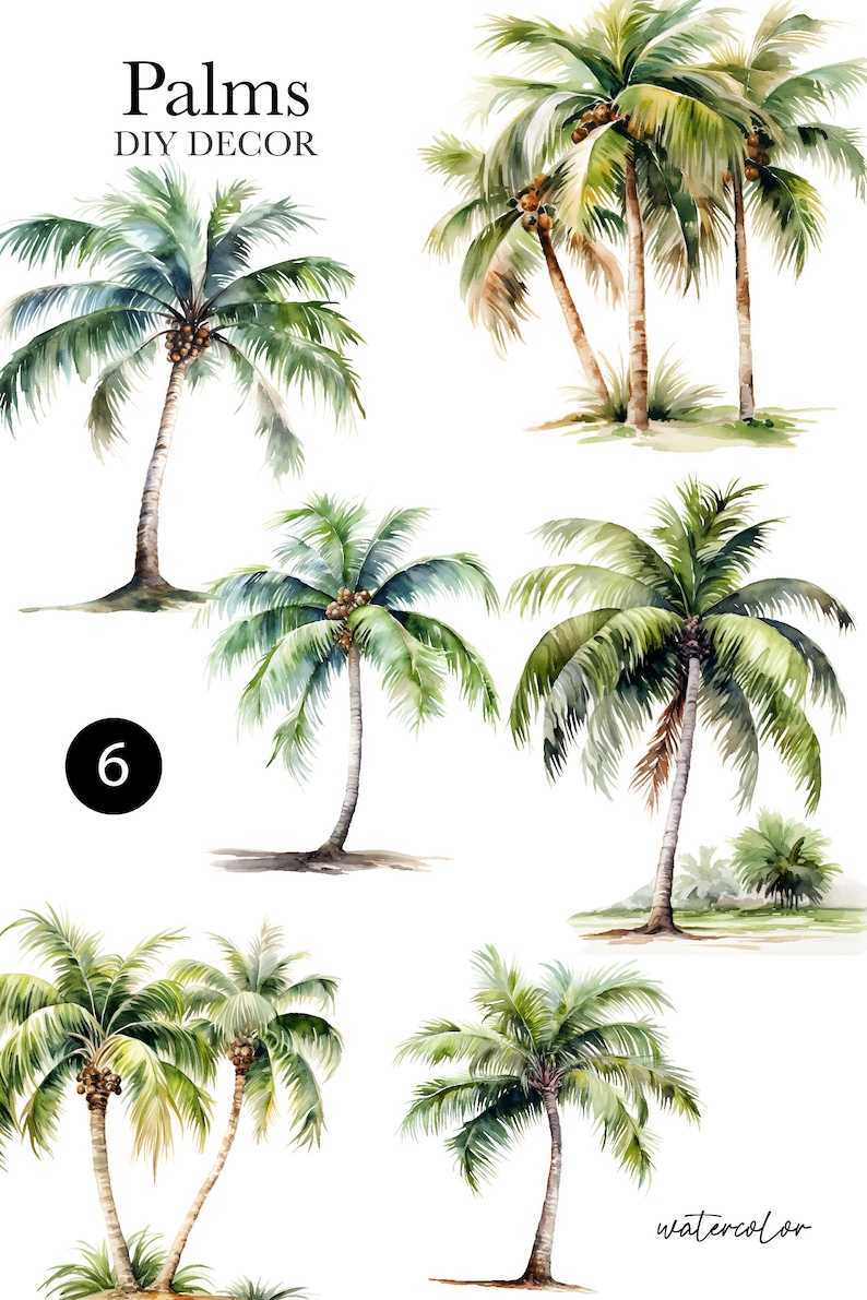 Watercolor Palms Clipart Png - Watercolor Tropical Clipart - Palm Trees ...