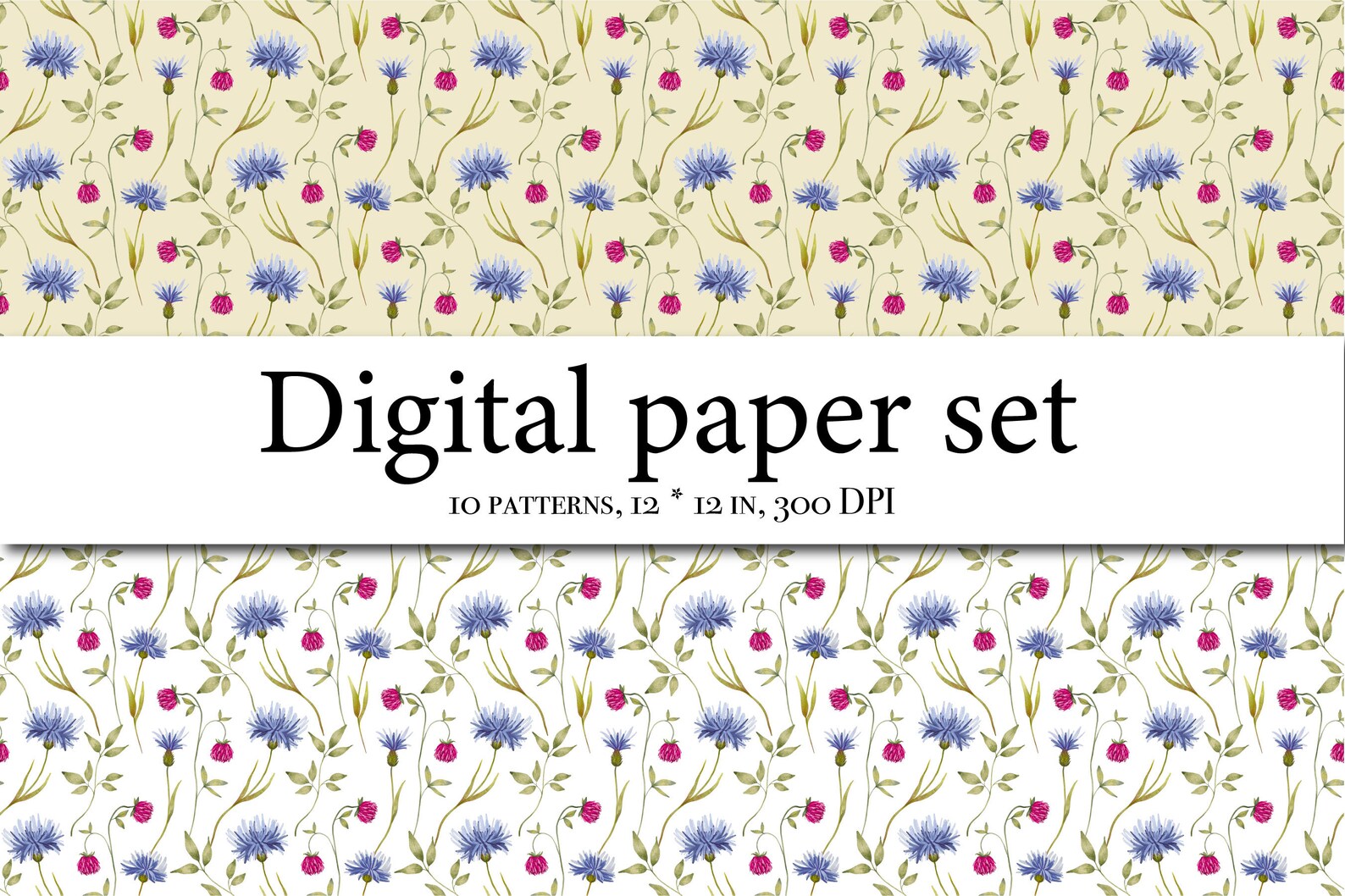 Wildflowers Aesthetics Digital Paper, Meadow Watercolor Flowers, Tiny ...
