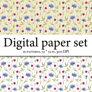 Wildflowers Aesthetics Digital Paper, Meadow Watercolor Flowers, Tiny ...