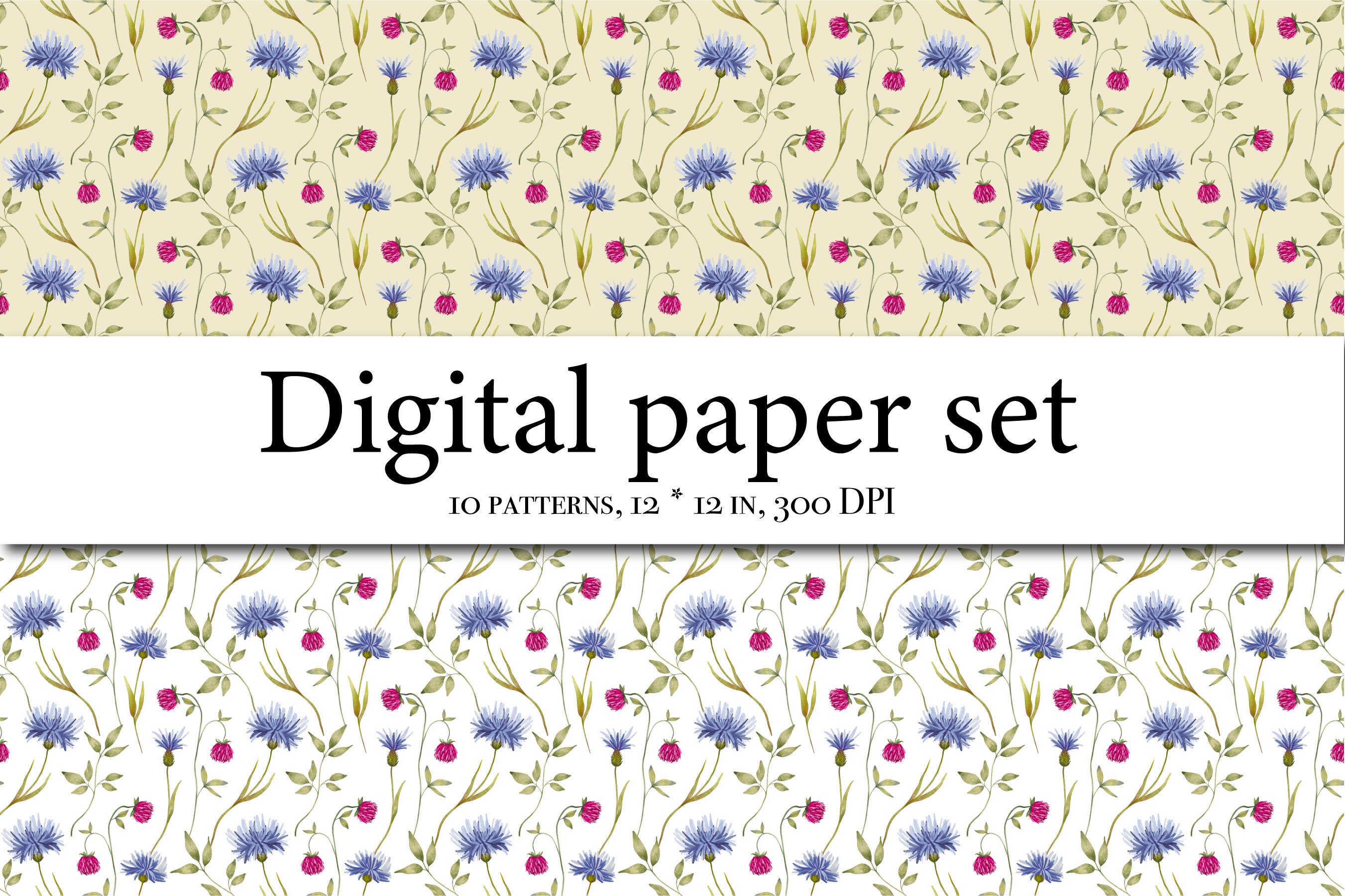 Wildflowers Aesthetics Digital Paper, Meadow Watercolor Flowers, Tiny ...