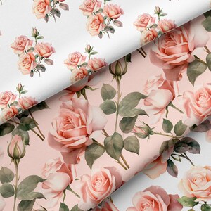 Watercolor Blush Rose Digital Paper Pack, Blush Roses Scrapbook, Roses ...