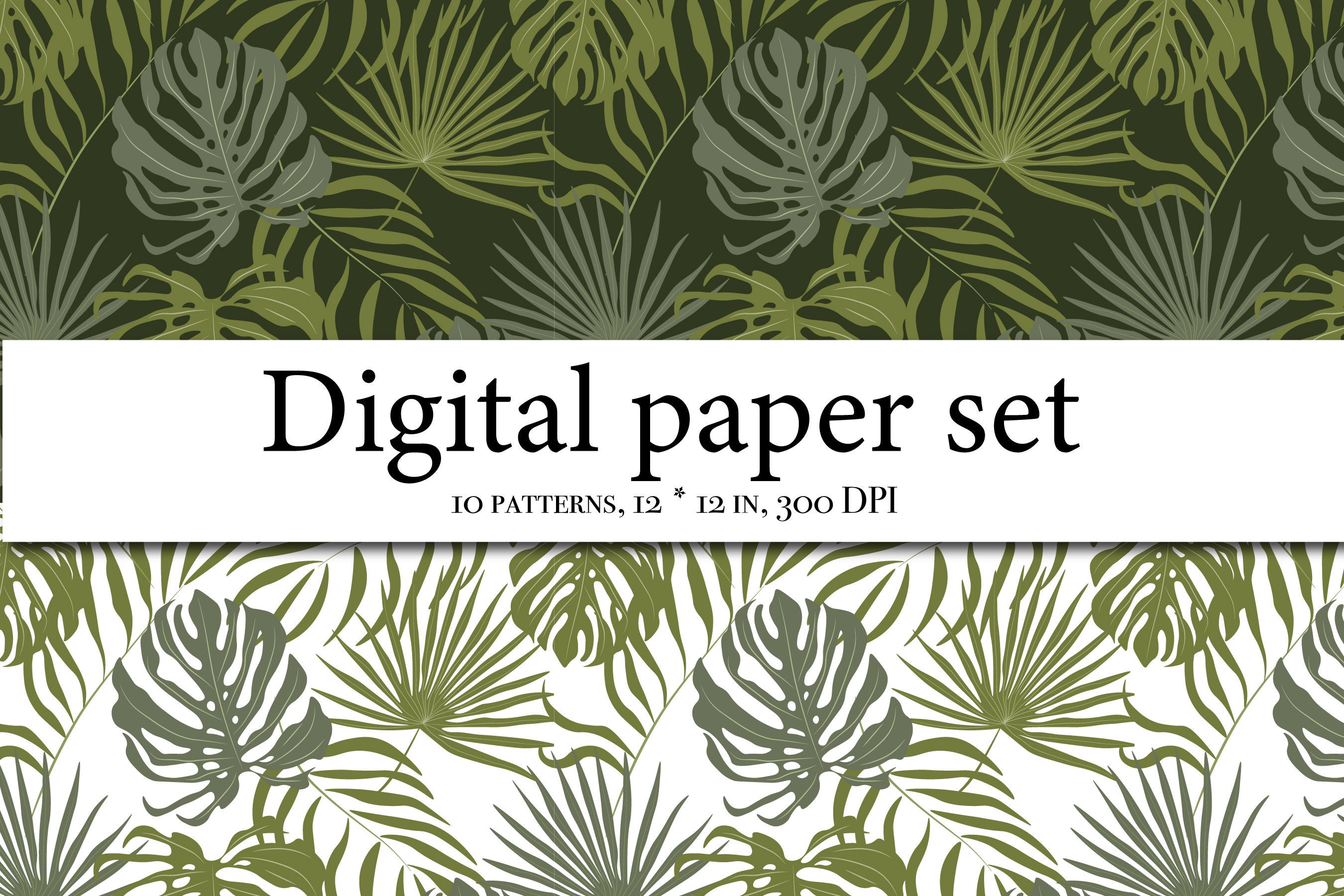 Bright Tropical Digital Paper Pack Tropic Seamless Pattern With Leaves ...
