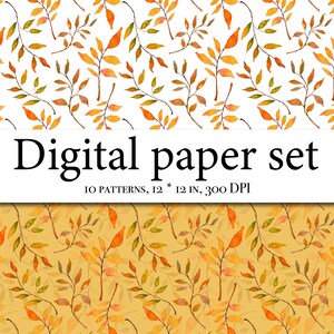 Watercolor Fall Leaves Digital Paper - Autumn Pattern - Rustic ...