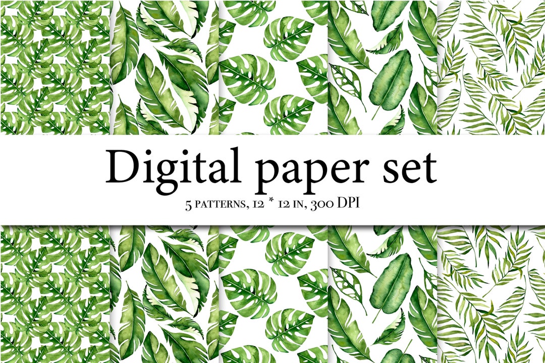 Watercolor Bright Tropical Digital Paper Pack - Tropic Seamless Pattern ...