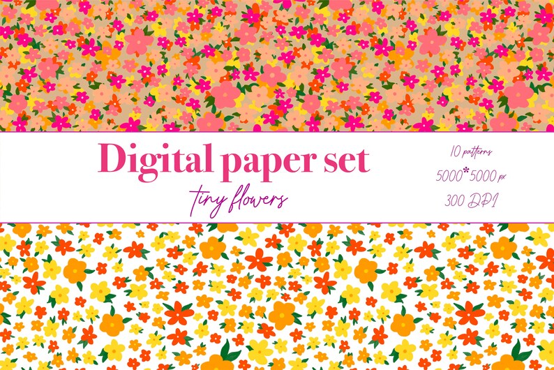 Pattern Clipart With Flowers Digital Paper Flowers Seamless Pattern ...