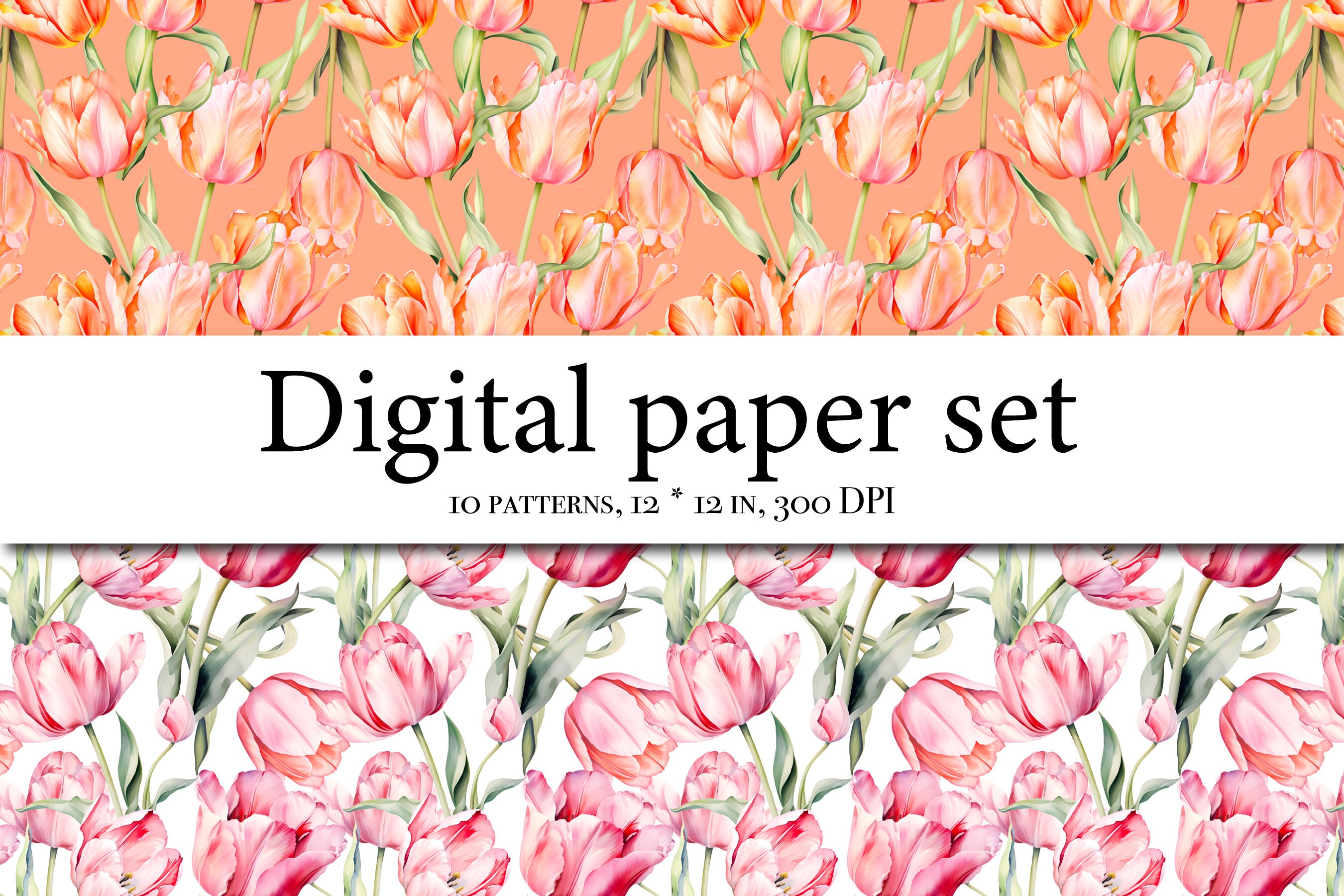 Whimsical Tulip Delight Watercolor Digital Paper for Crafts Beautiful ...