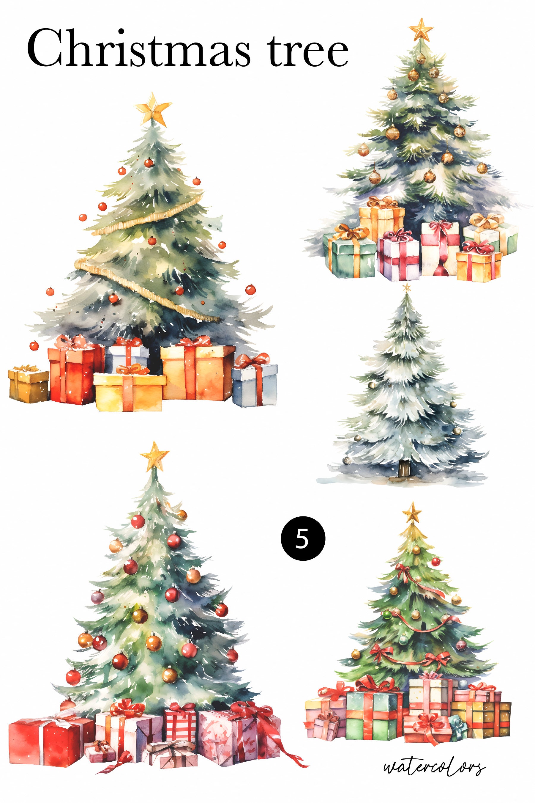 Watercolor Winter Clipart - Watercolor Christmas Tree - Watercolor ...