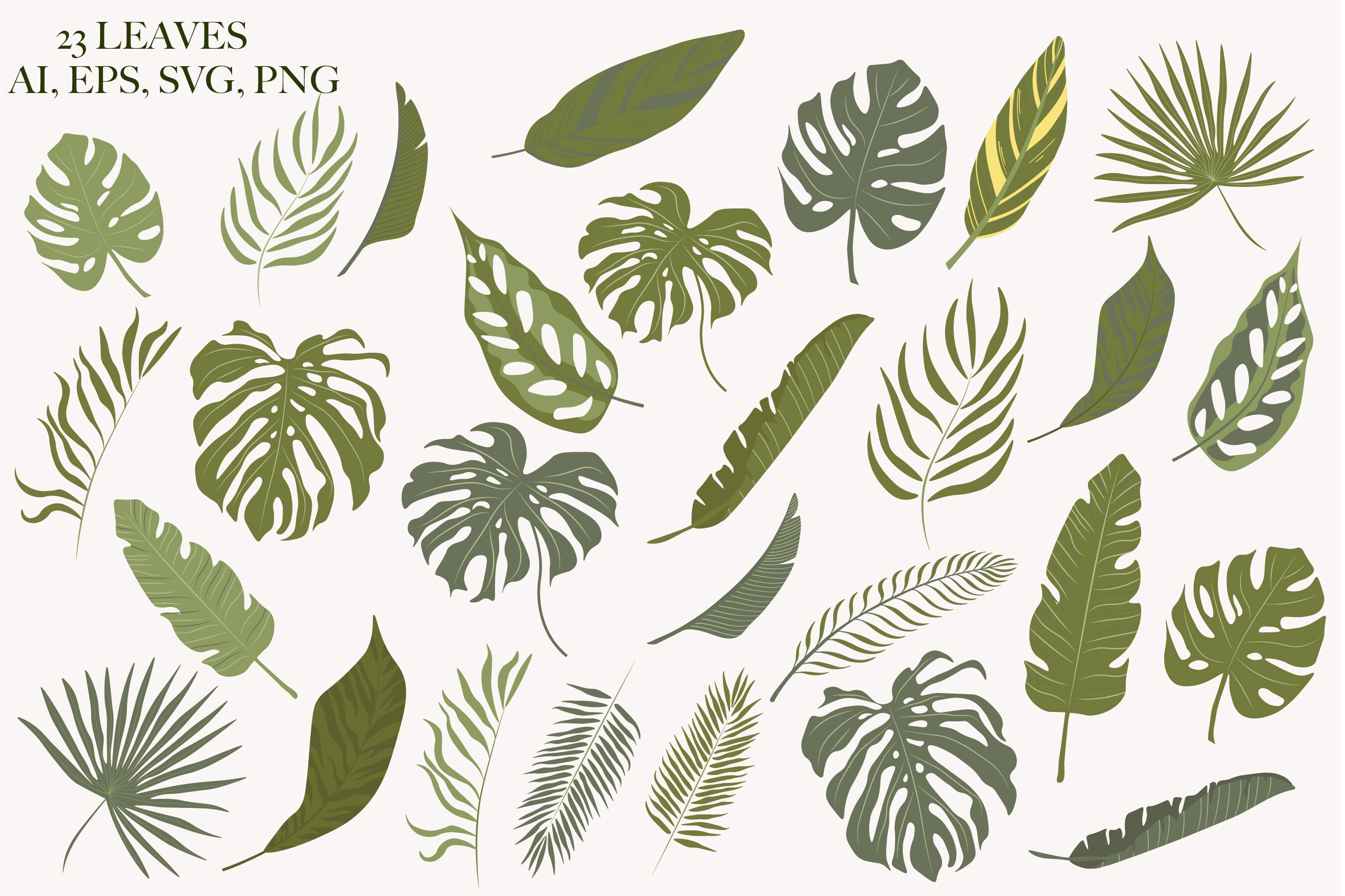 Jungle Leaves Elements Tropical Greenery Clipart With Jungle Leaves PNG ...
