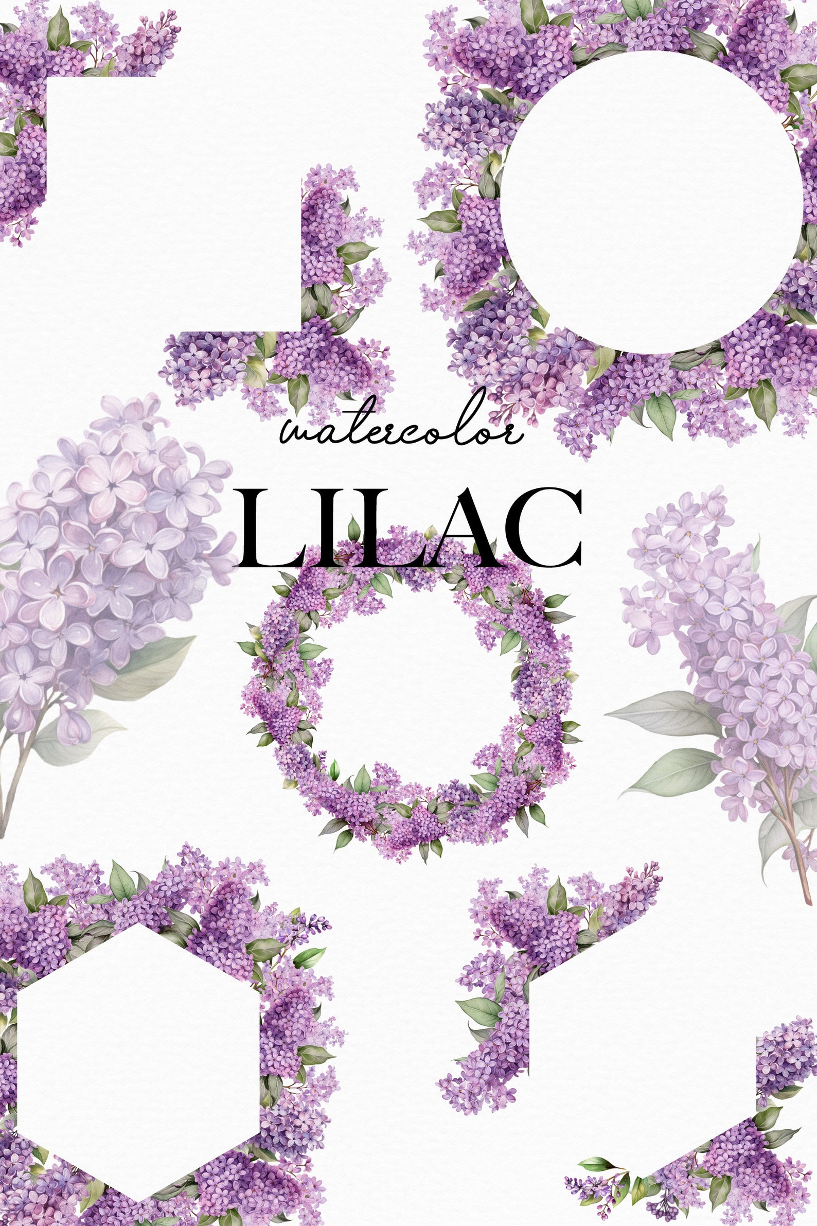 Watercolor Lilac Frame - Watercolor Lilac - Lilac Bouquets Wreath ...