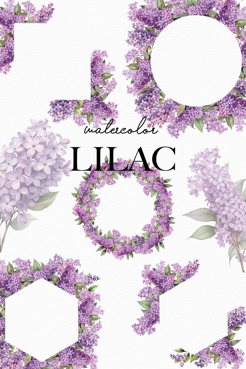 Watercolor Lilac Frame - Watercolor Lilac - Lilac Bouquets Wreath ...