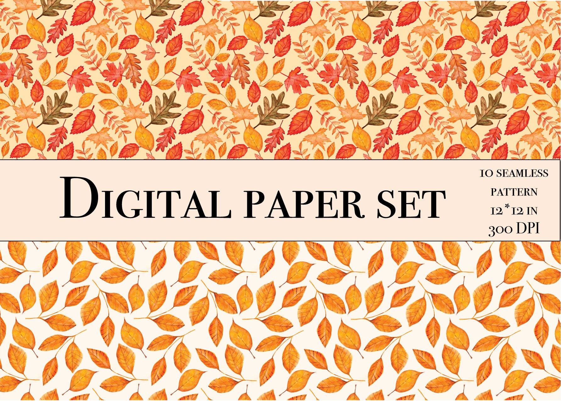 Watercolor Fall Leaves Digital Paper - Autumn Pattern - Rustic ...