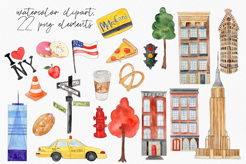 New York Clipart New York Clipart Prints New York Theme - Etsy
