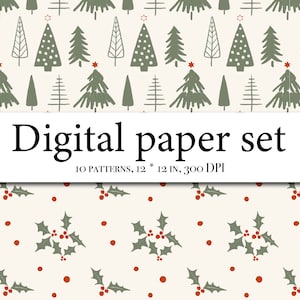 Christmas Digital Paper Set - Christmas Seamless Pattern - Holidays ...