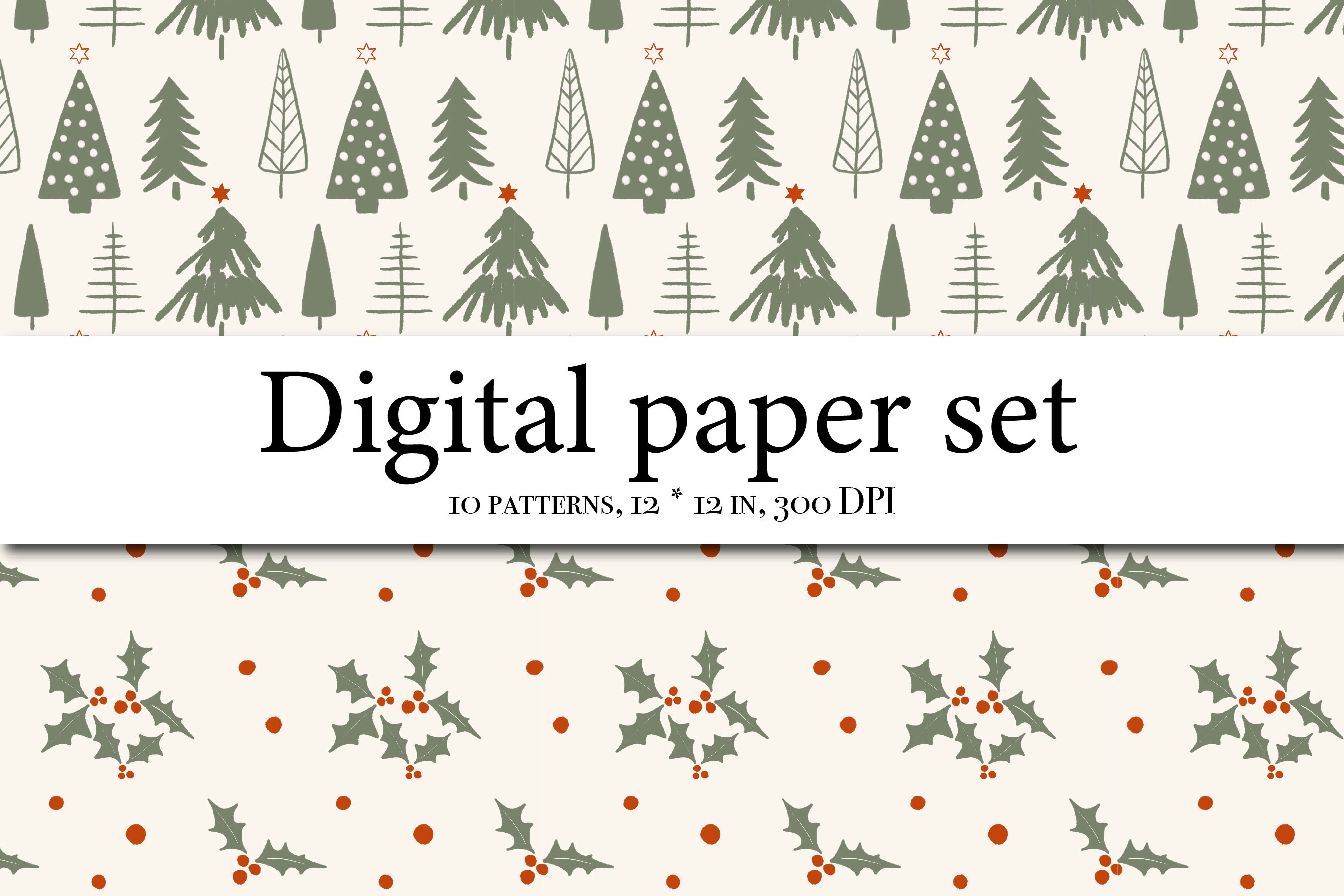 Christmas Digital Paper Set - Christmas Seamless Pattern - Holidays ...