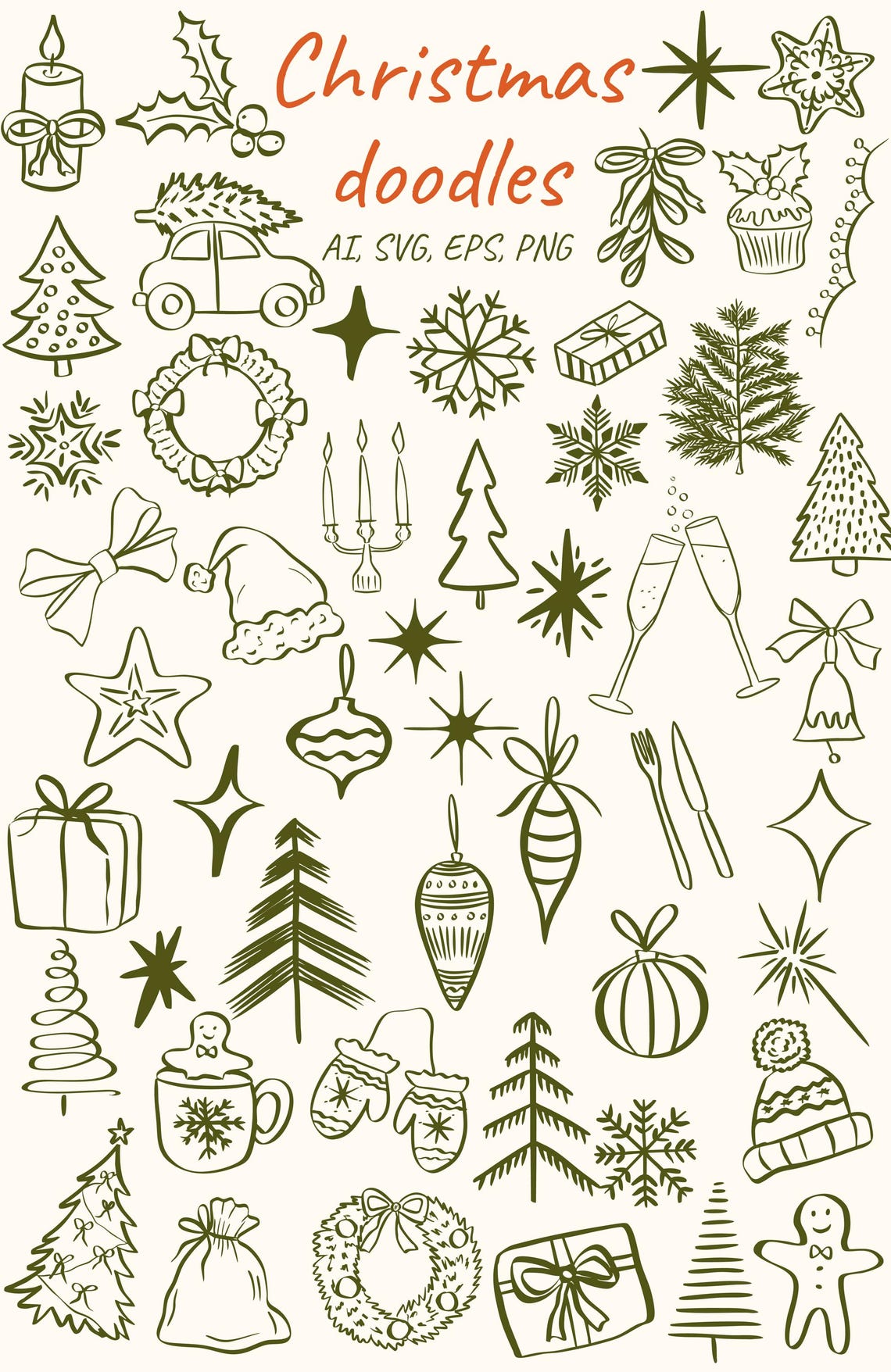 Christmas Doodles Clipart Collection – Hand-drawn Holiday Icons in Png ...
