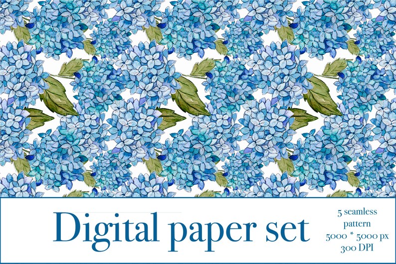 Watercolor Digital Paper Pack, Hydrangea Scrapbook, Hydrangea Seamless ...