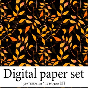Watercolor Fall Leaves Digital Paper - Autumn Pattern - Rustic ...