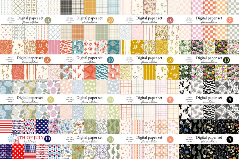 Digital Paper Bundle Seamless Patterns Printable Scrapbook Digital ...