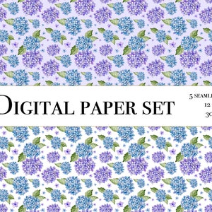 Watercolor Digital Paper Pack, Hydrangea Scrapbook, Hydrangea Seamless ...
