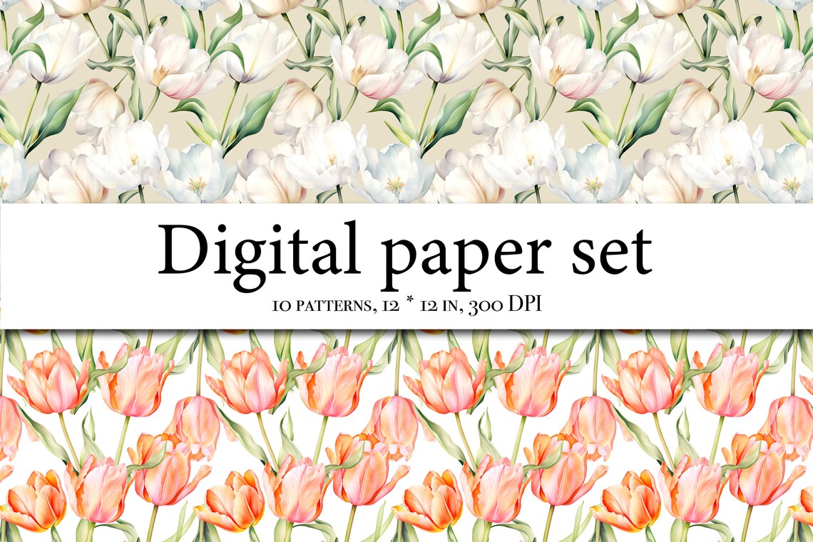 Whimsical Tulip Delight Watercolor Digital Paper for Crafts Beautiful ...