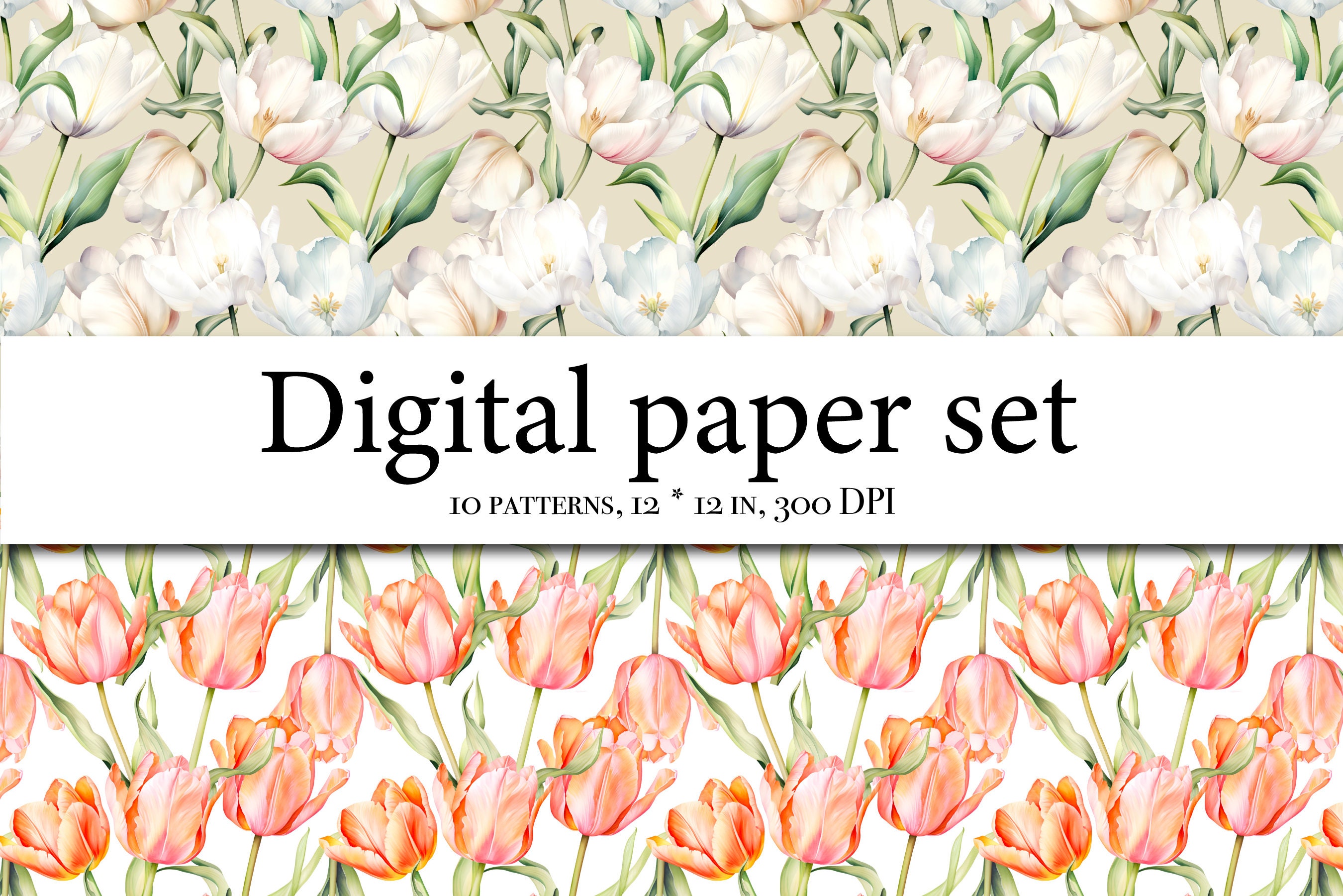 Whimsical Tulip Delight Watercolor Digital Paper for Crafts Beautiful ...