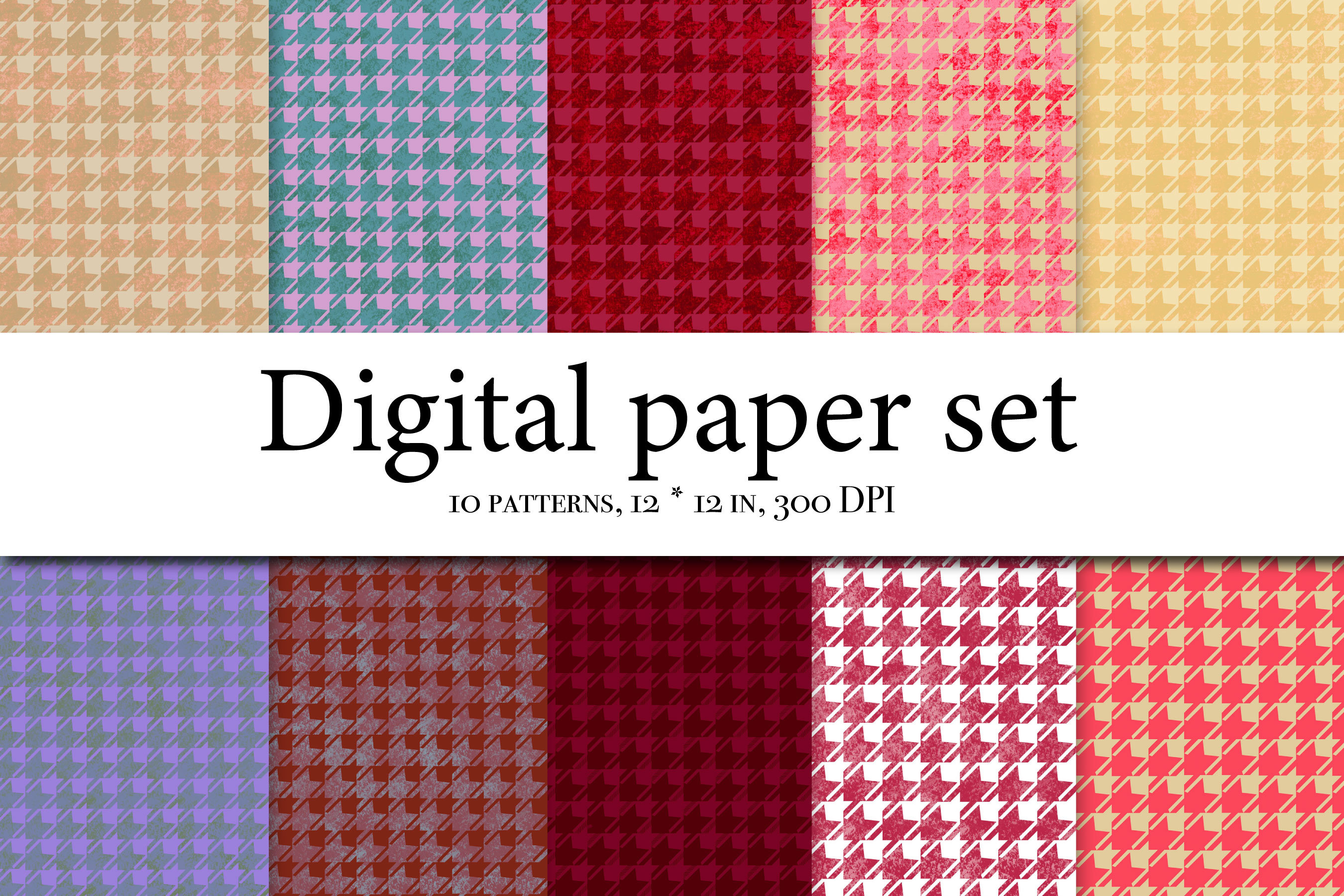 Houndstooth Digital Paper Seamless Patterns Printable Scrapbook Paper ...