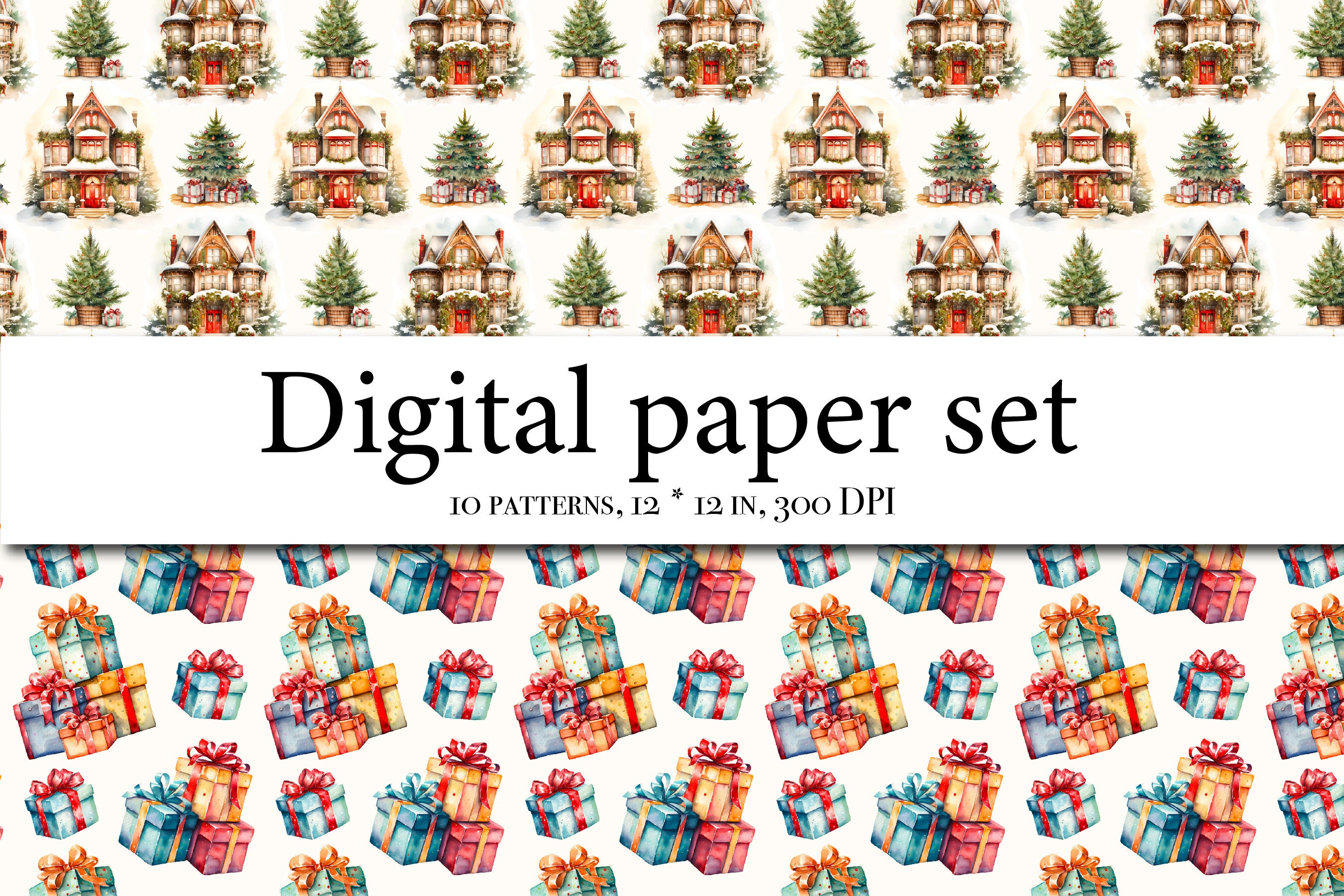 Watercolor Christmas Digital Paper Christmas Background Watercolor ...