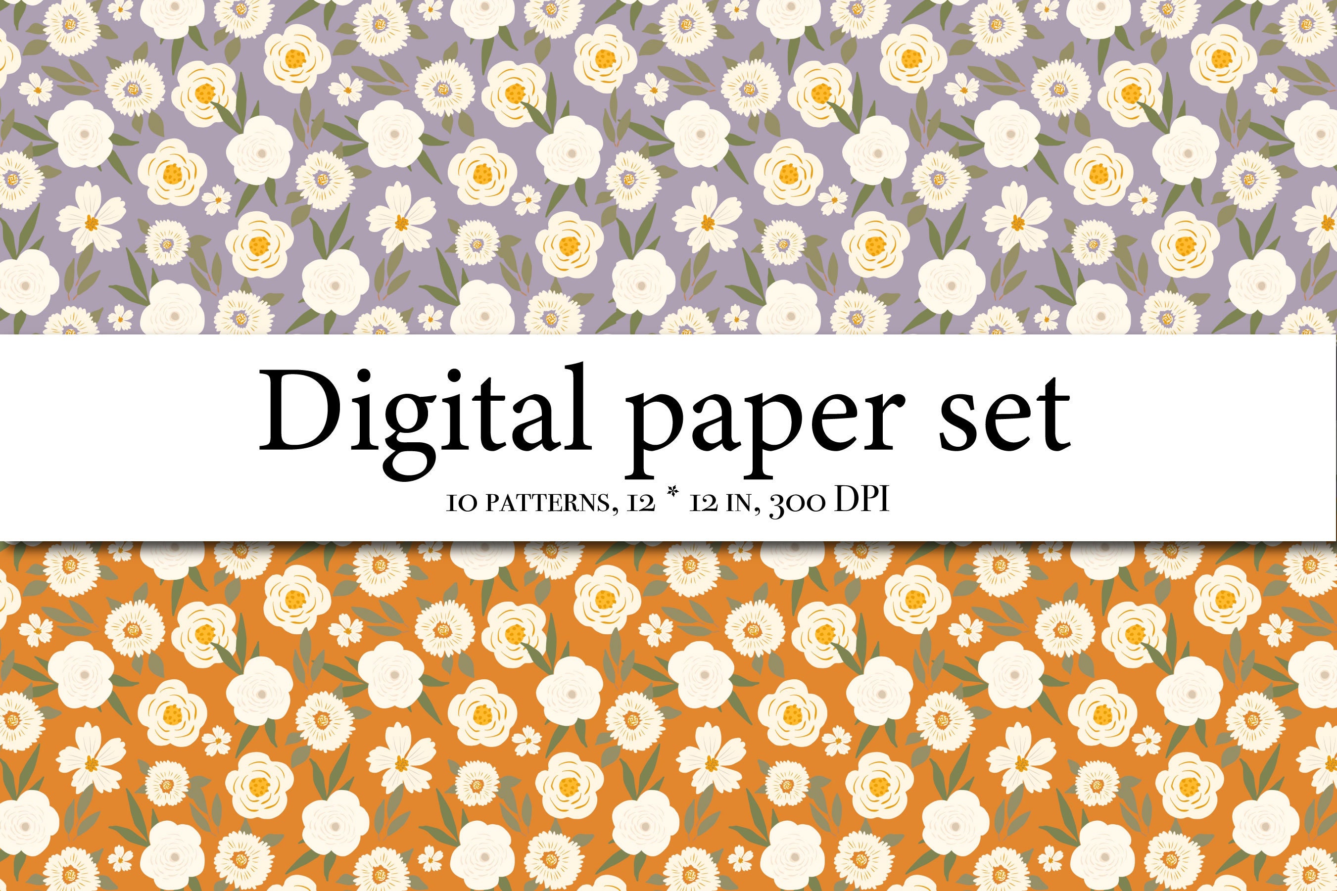 Pattern Clipart With Flowers Digital Paper Flowers Seamless Pattern ...