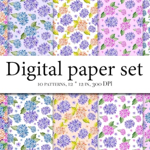 Watercolor Digital Paper Pack, Hydrangea Scrapbook, Hydrangea Seamless ...