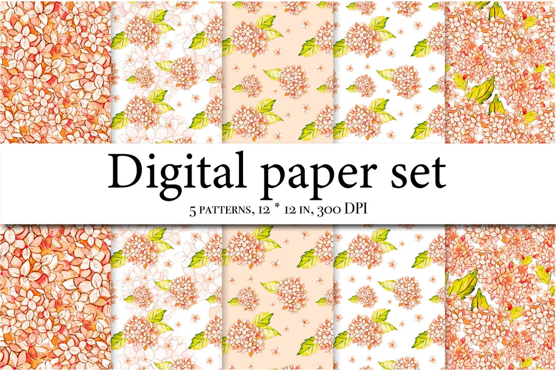 Watercolor Digital Paper Pack, Hydrangea Scrapbook, Hydrangea Seamless ...