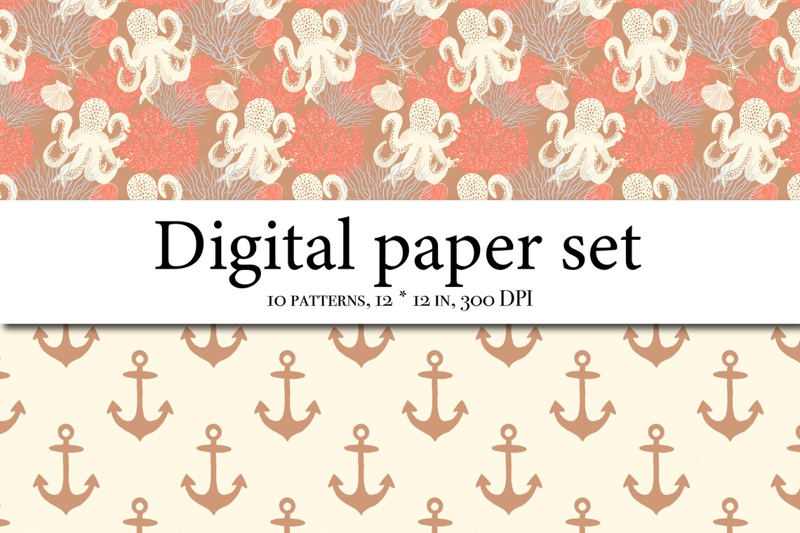 Sea Digital Paper-underwater Ocean - Octopus Digital Paper - Corals ...