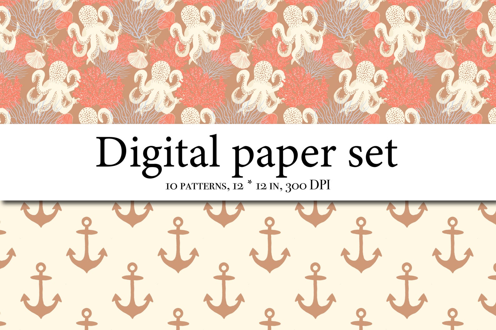 Sea Digital Paper-underwater Ocean - Octopus Digital Paper - Corals ...