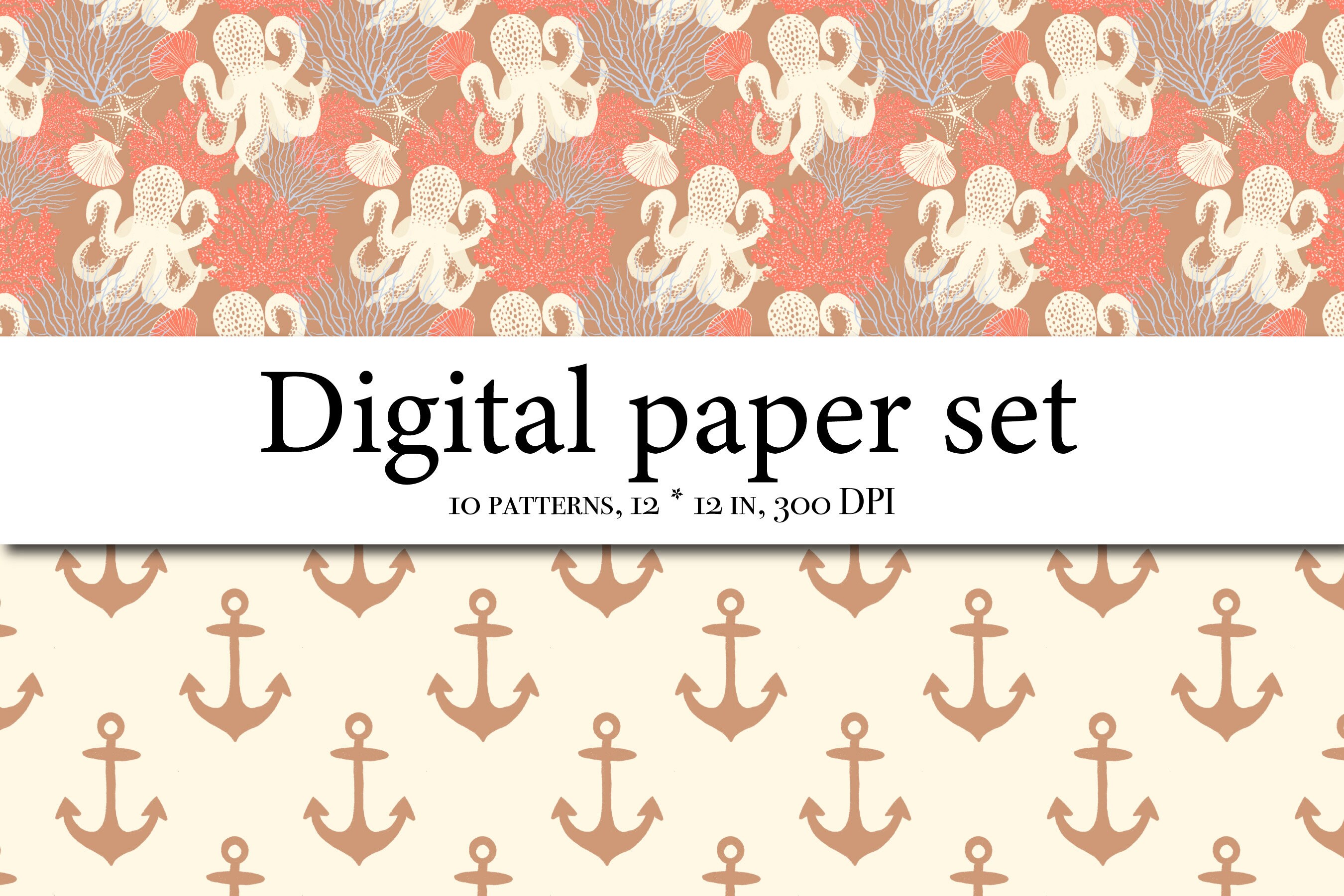 Sea Digital Paper-underwater Ocean Octopus Digital Paper Corals ...