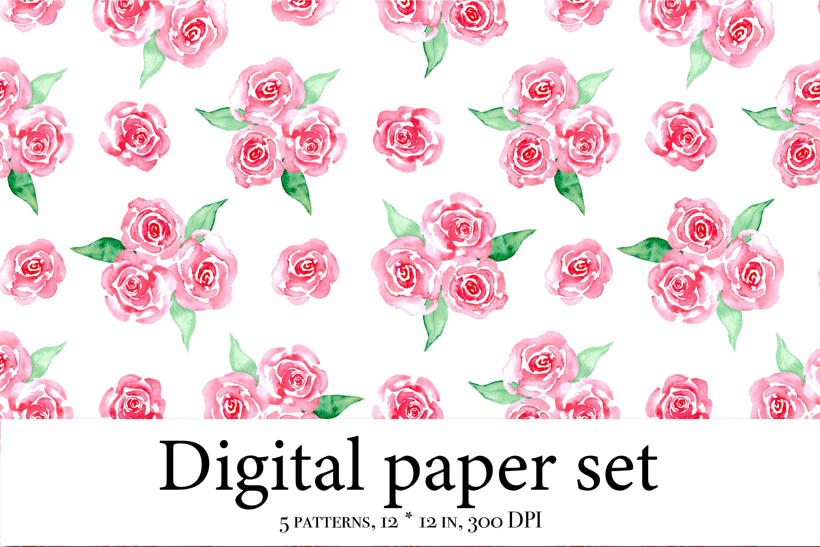 Watercolor Digital Paper Pack Pink Roses Scrapbook Roses - Etsy