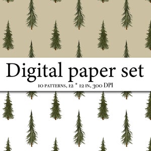 Watercolor Forest Digital Paper Set - Forest Landscape Paper - Seamless ...