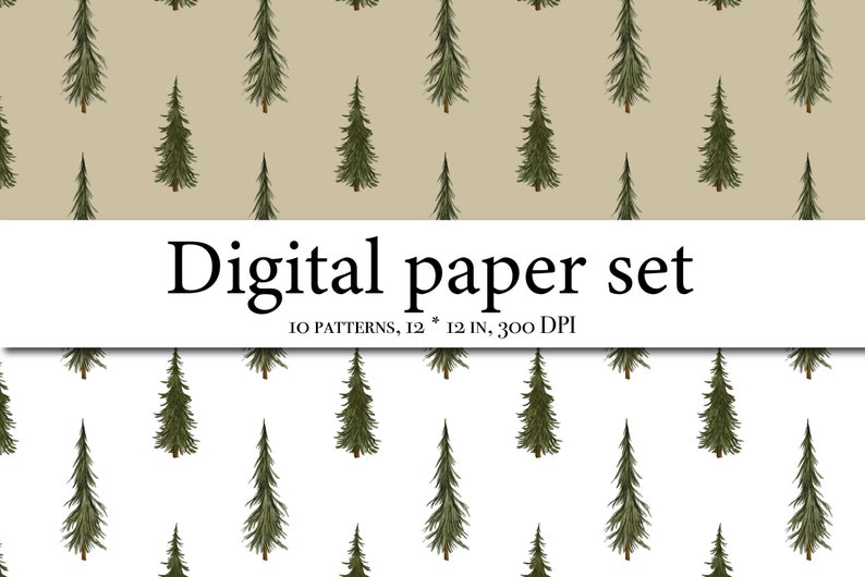 Watercolor Forest Digital Paper Set - Forest Landscape Paper - Seamless ...
