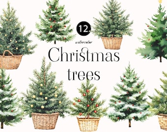 Watercolor Winter Clipart - Watercolor Christmas Tree - Watercolor ...