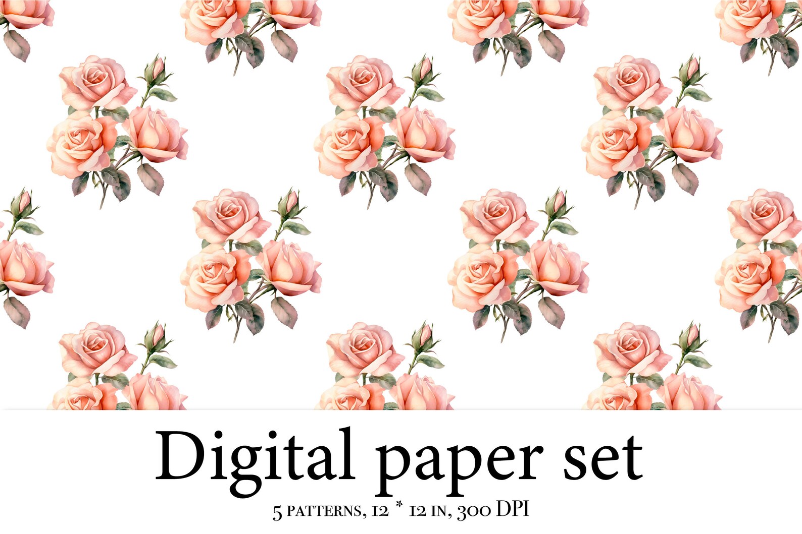 Watercolor Blush Rose Digital Paper Pack, Blush Roses Scrapbook, Roses ...