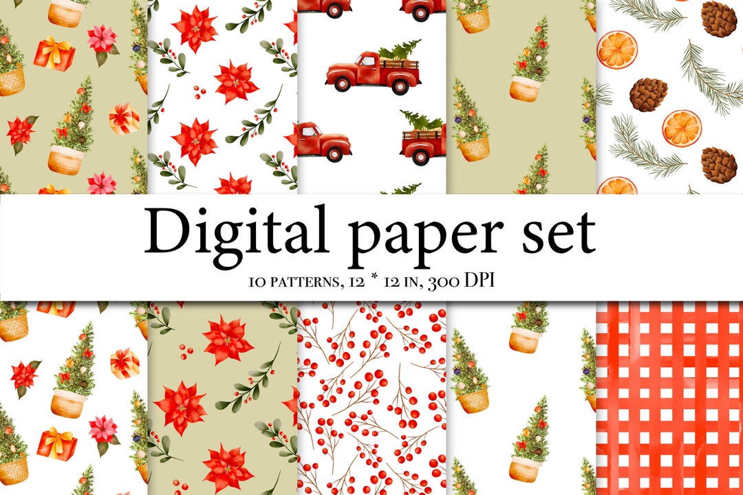 Watercolor Christmas Digital Paper - Christmas Background - Watercolor ...